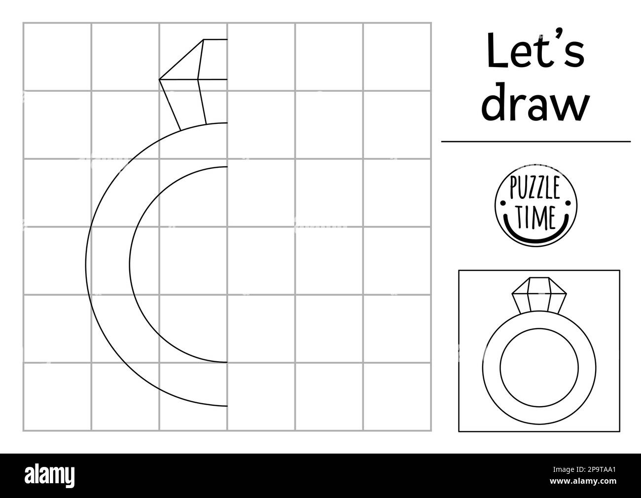 Complete the ring picture. Vector wedding symmetrical drawing practice ...
