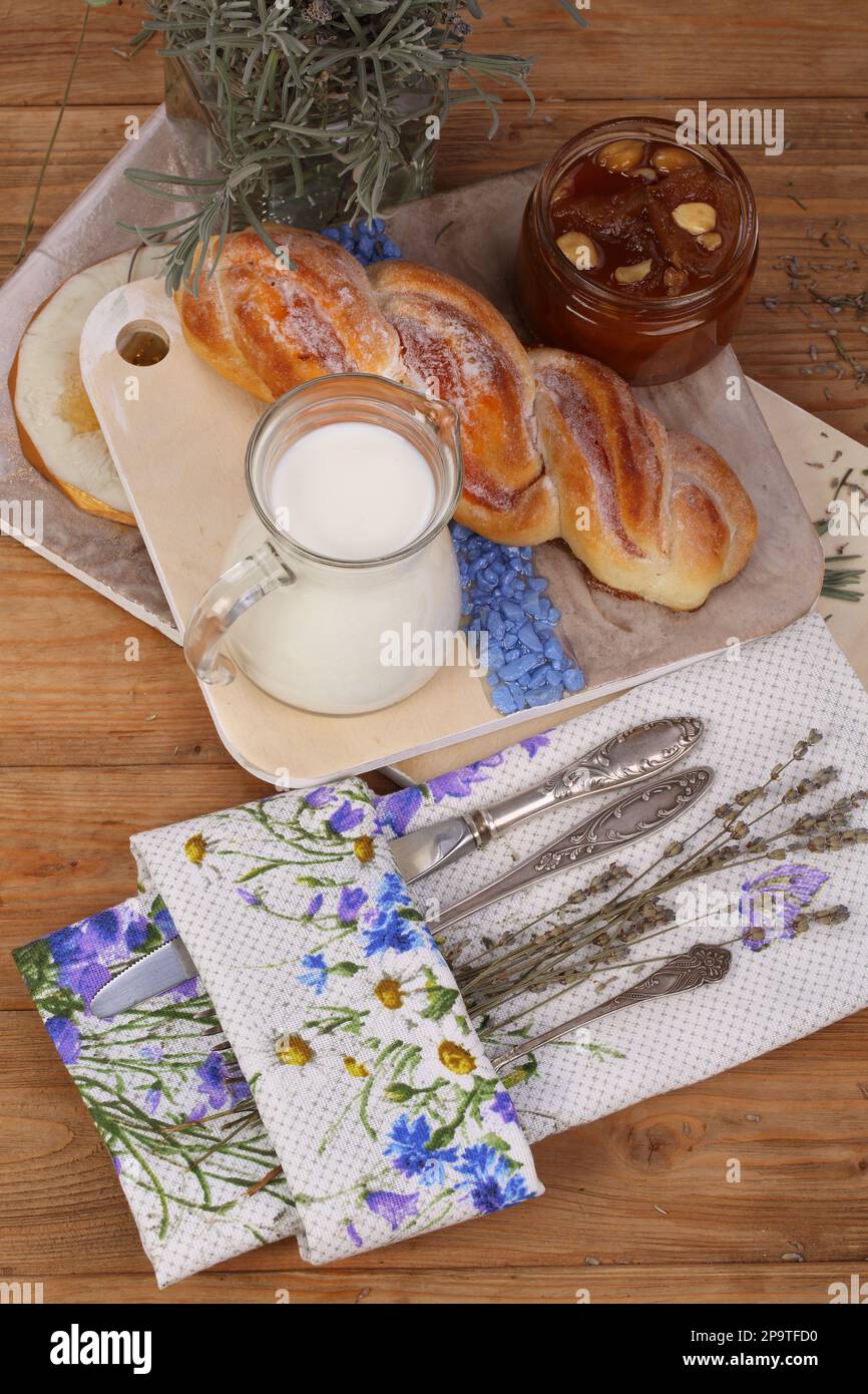 Milk Bread with strawberry jam Stock Photo - Alamy