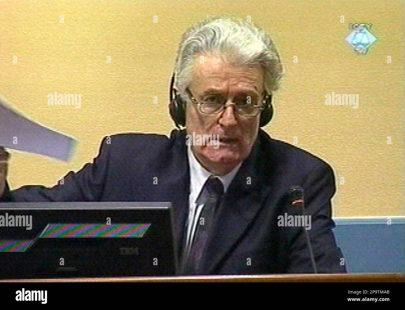 In this photo rendered from video, Radovan Karadzic speaks during his ...