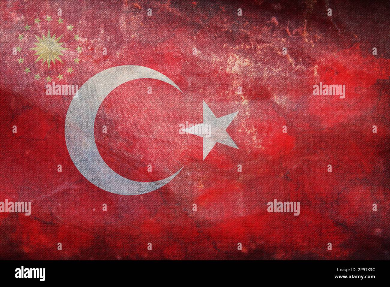 Top view of retro flag President of Turkey Turkey with grunge texture ...