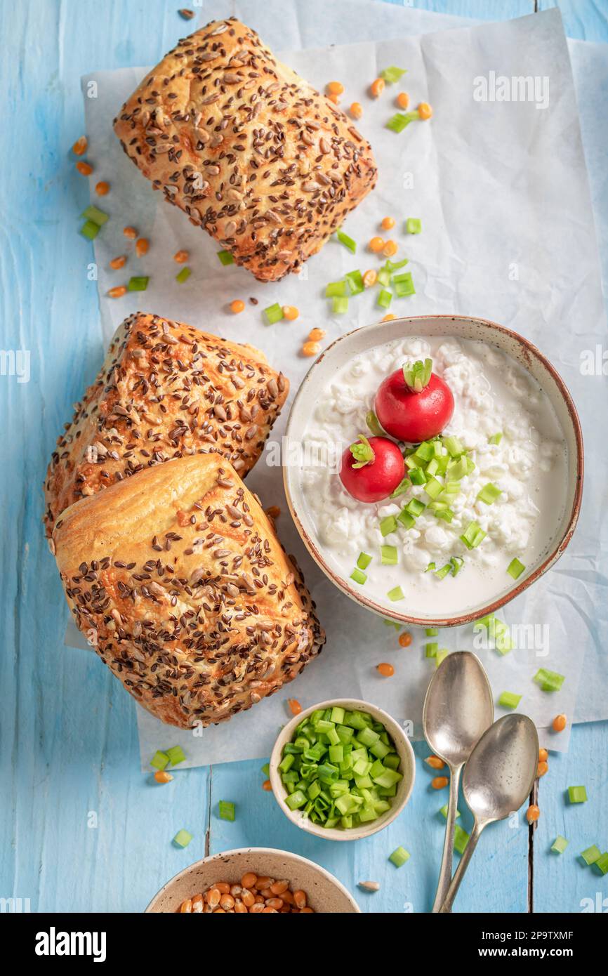 Crunchy corn bun as source of protein and vitamins. Bun as spring ...
