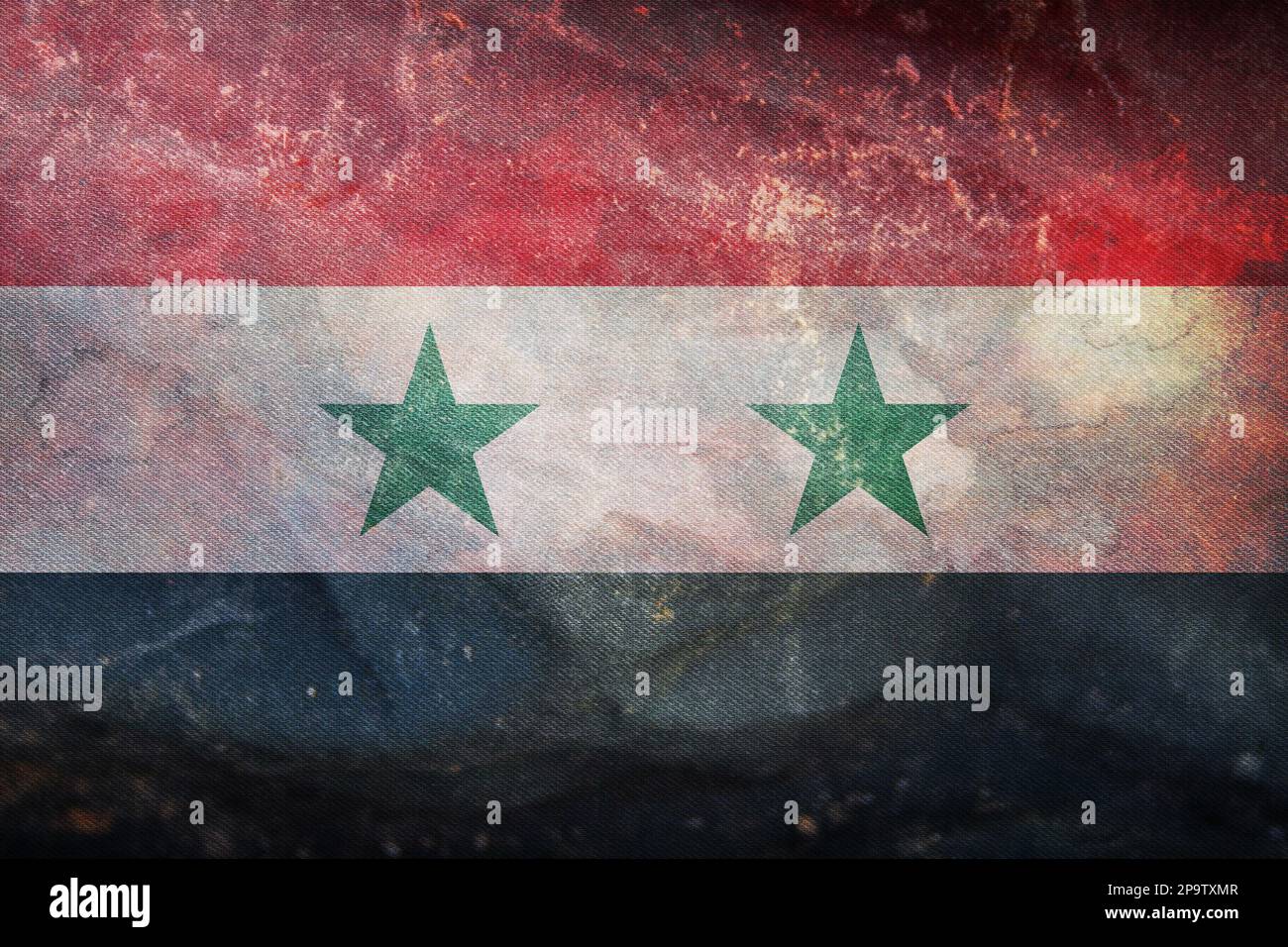 Top view of retro flag Syria with grunge texture. Syrian travel and ...