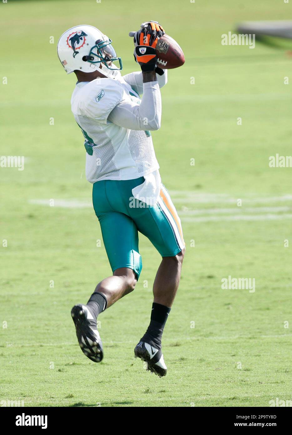 Miami Dolphins football player Ted Ginn Jr. catches a pass during ...