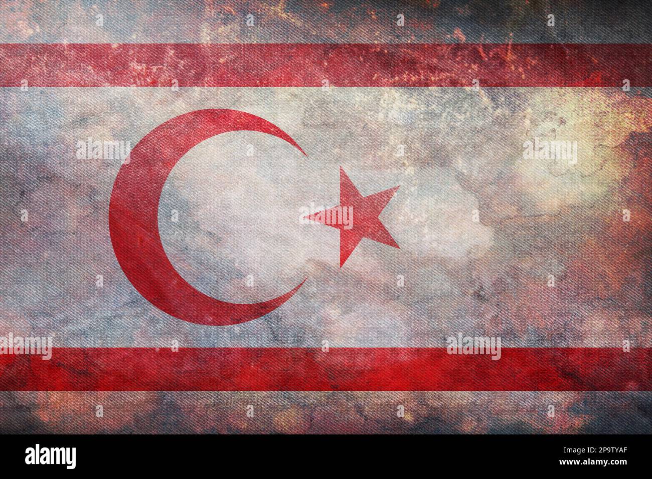 Top view of retro flag Turkish Republic of Northern Cyprus Turkey with ...