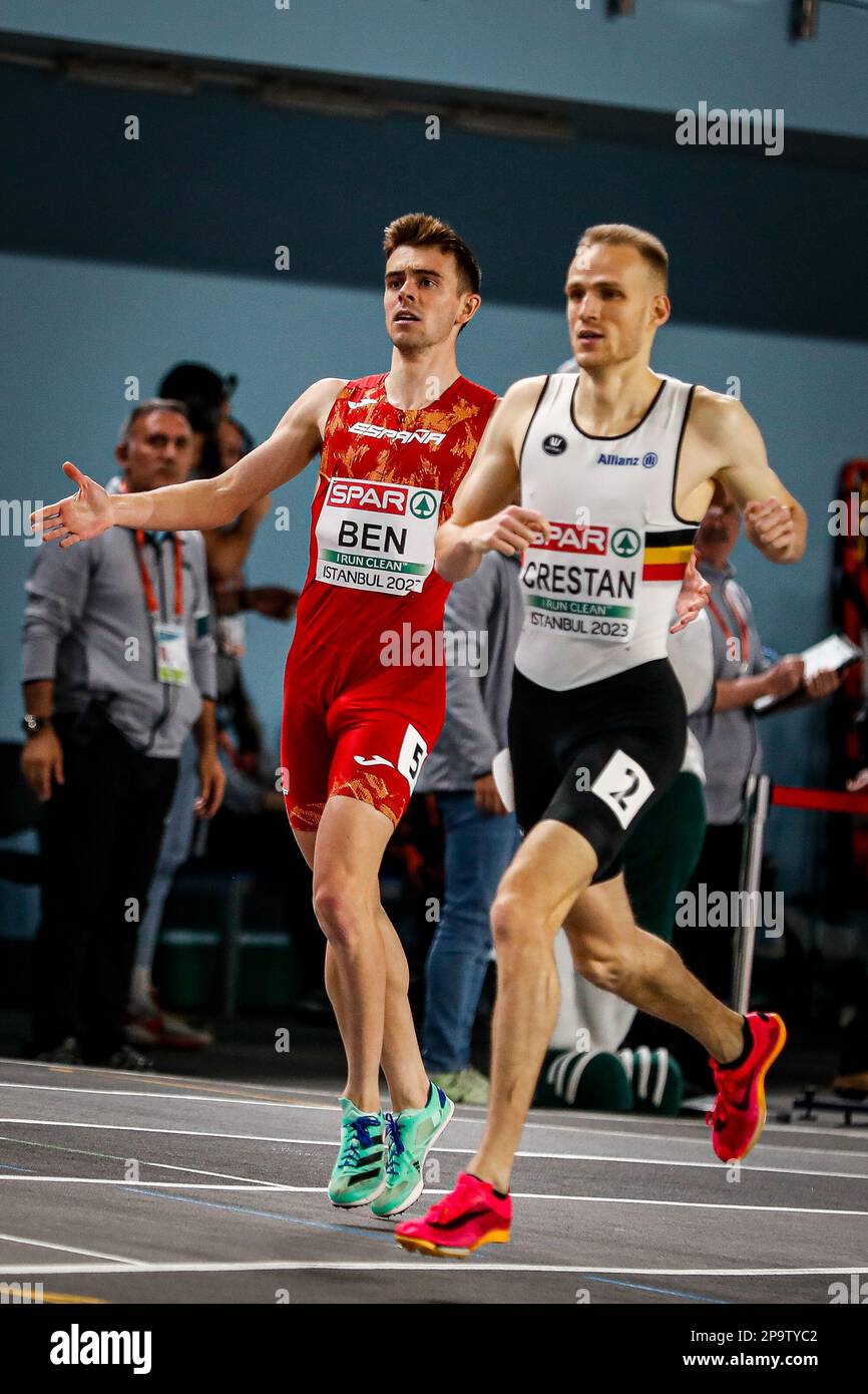 Istanbul, Turkey, 4 March 2023. Adrian Ben of Spain reacts in 800m Men ...