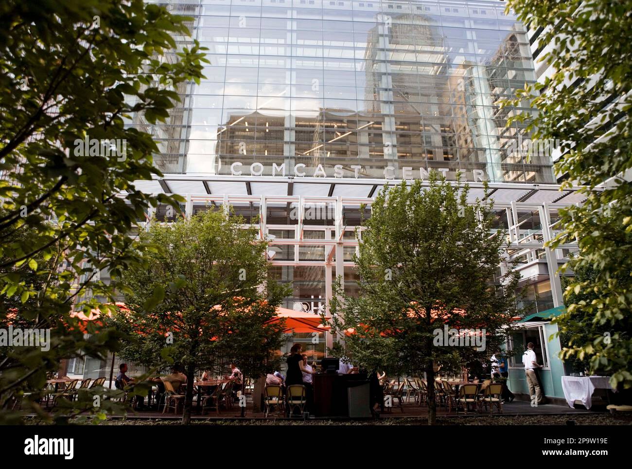 An outdoor cafe is seen in front of the Comcast Center in Philadelphia ...