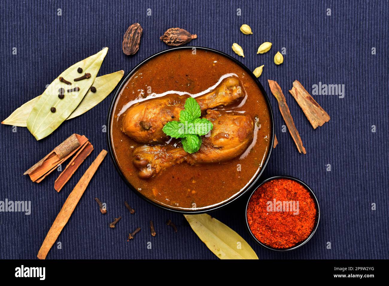 Top view masala chicken curry in bowl Stock Photo - Alamy