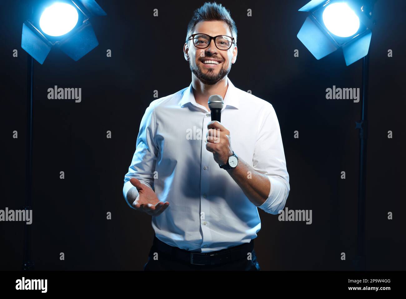 Motivational speaker microphone performing hi-res stock photography and ...