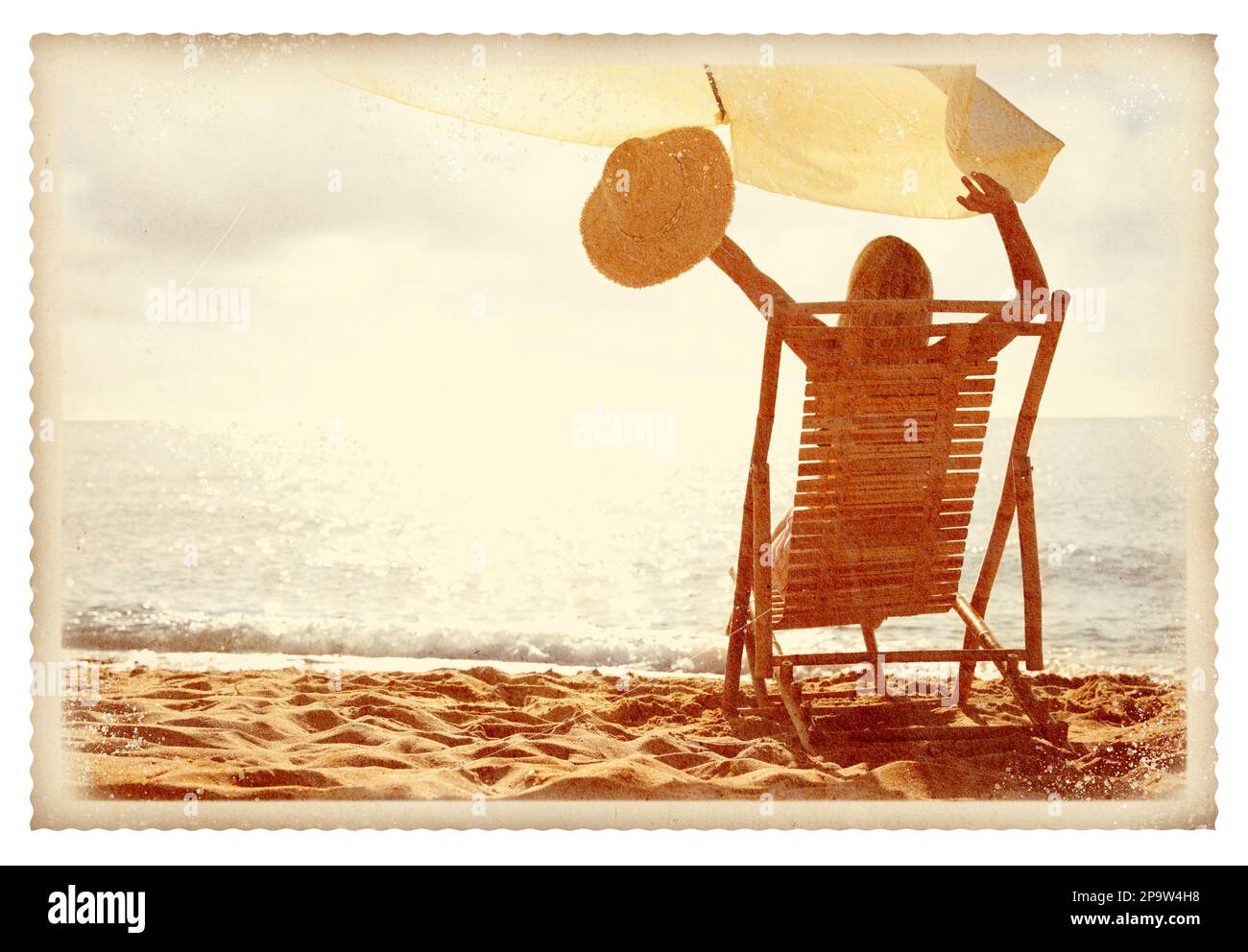 Woman on beach old photo Cut Out Stock Images & Pictures - Alamy