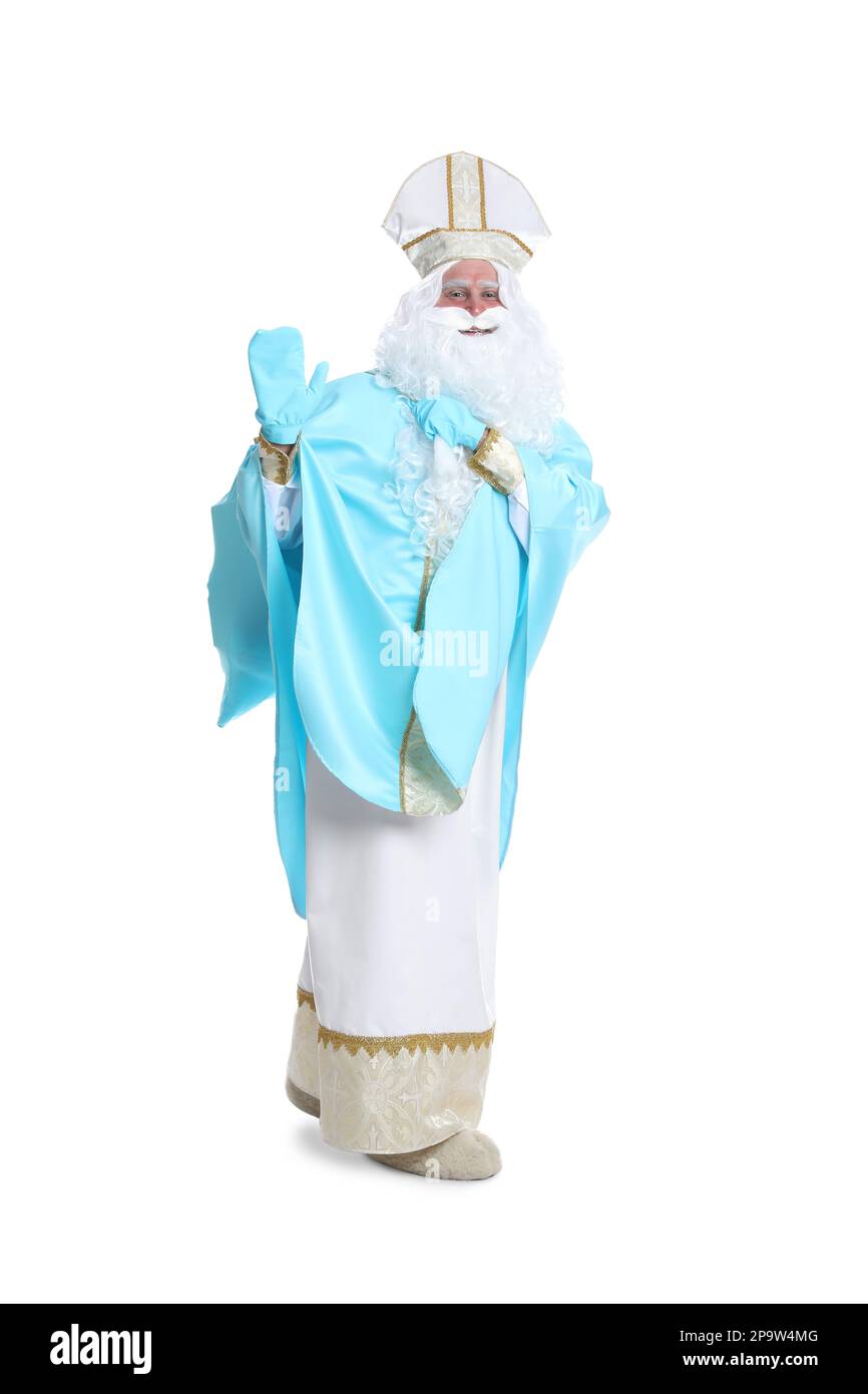 Full length portrait of Saint Nicholas holding sack with presents on ...