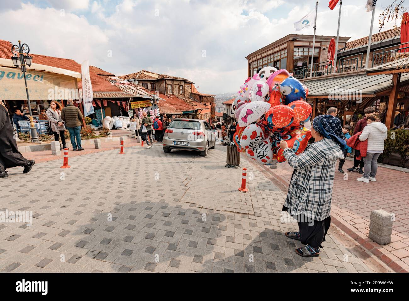 Ankara-Turkey, February 25, 2023: A balloon seller woman on the street ...
