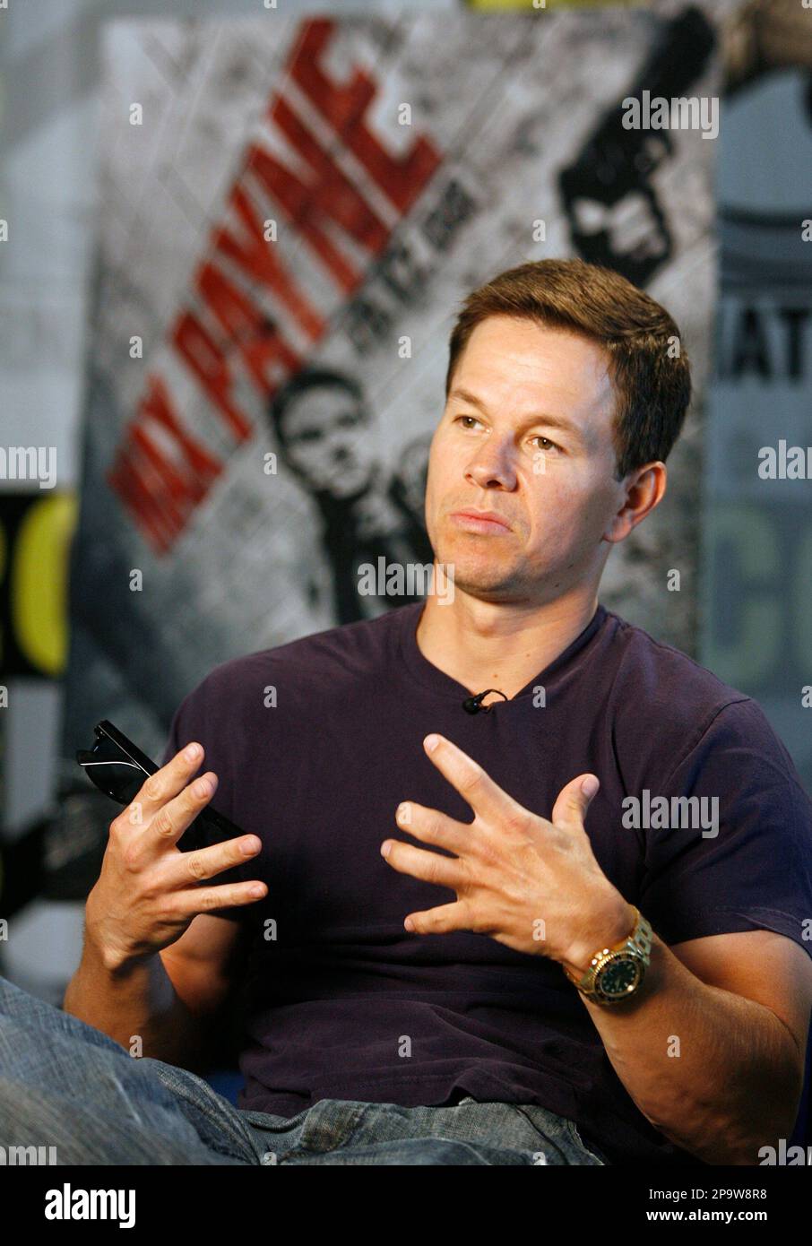 Actor Mark Wahlberg talks about his new movie "Max Payne" at the Comic ...