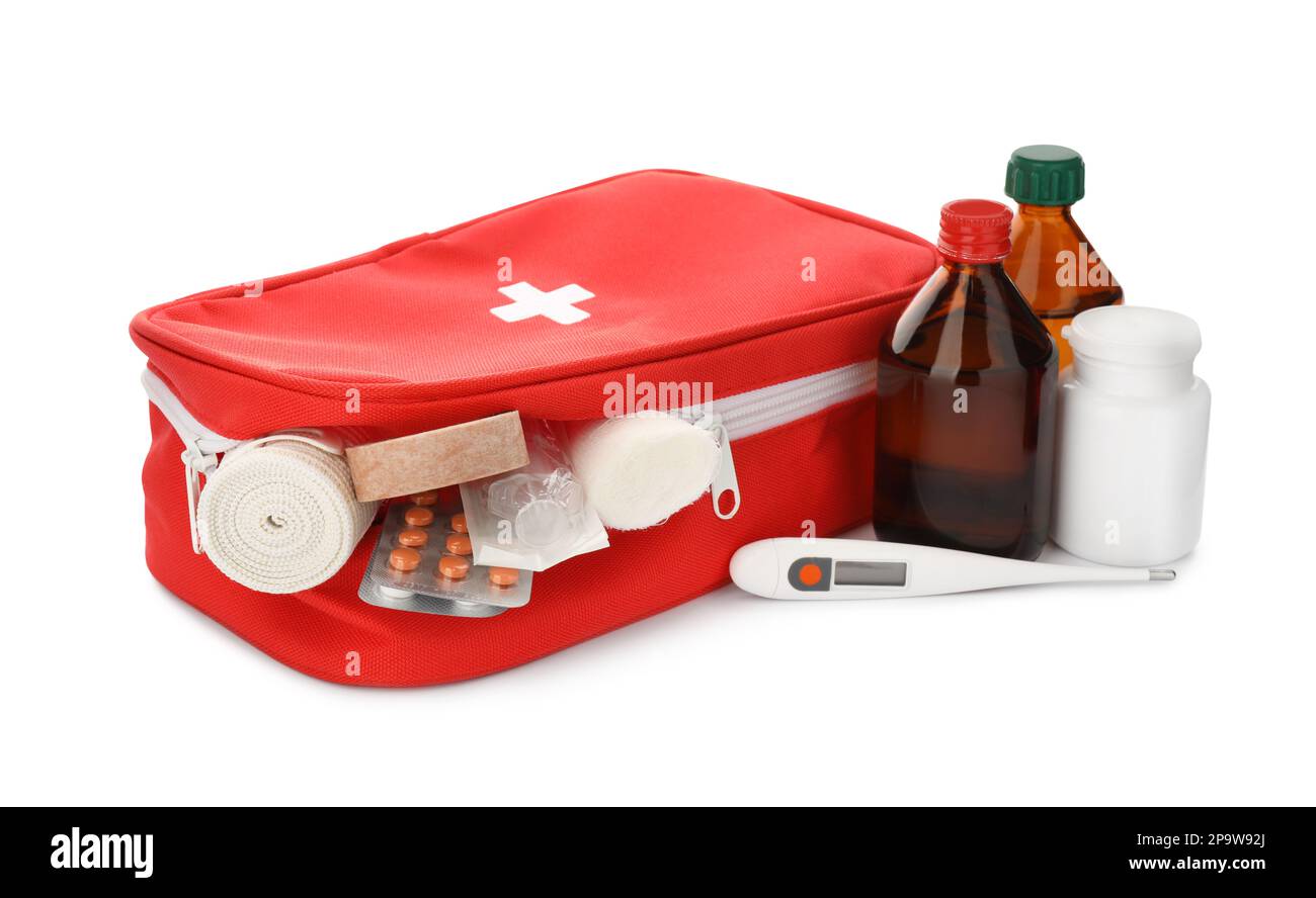 First aid kit on white background. Health care Stock Photo - Alamy