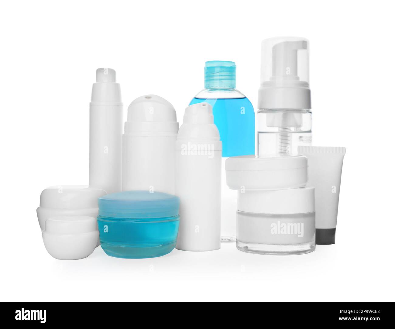 Many different cosmetics products on white background Stock Photo - Alamy