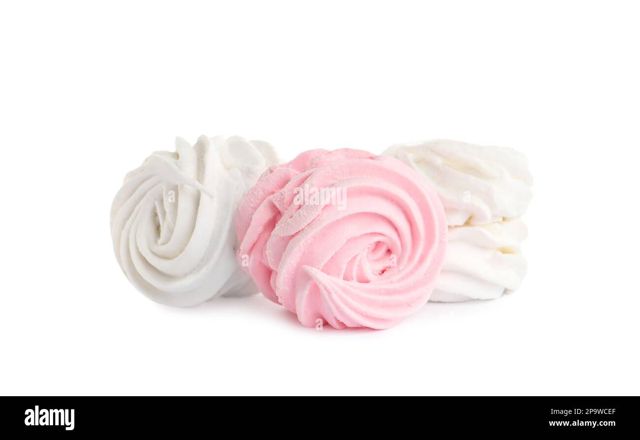 Many different delicious zephyrs on white background Stock Photo - Alamy