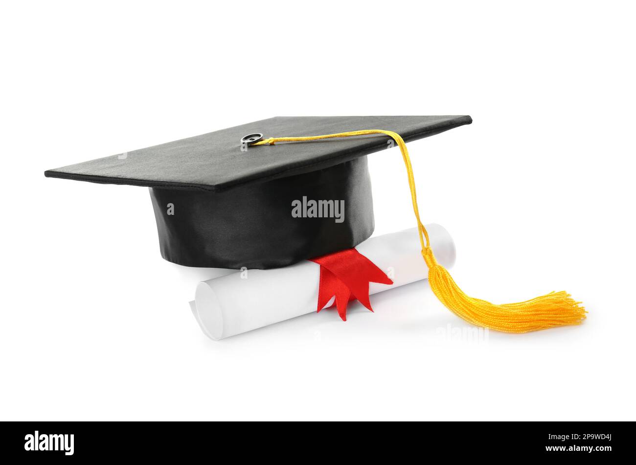 Graduation hat and diploma on white background Stock Photo - Alamy