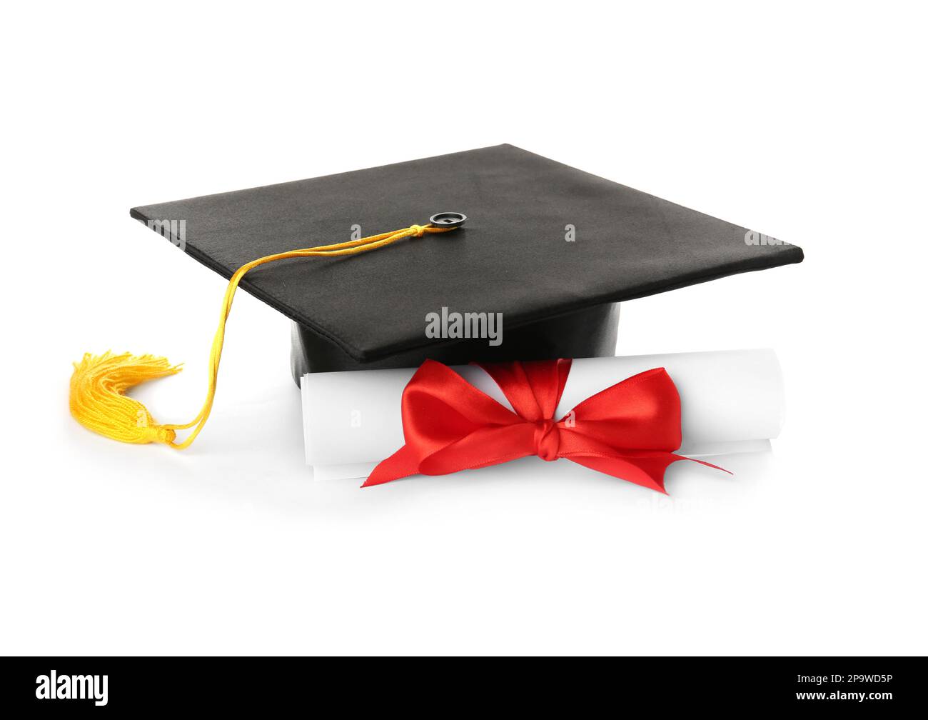 Graduation hat and diploma on white background Stock Photo - Alamy