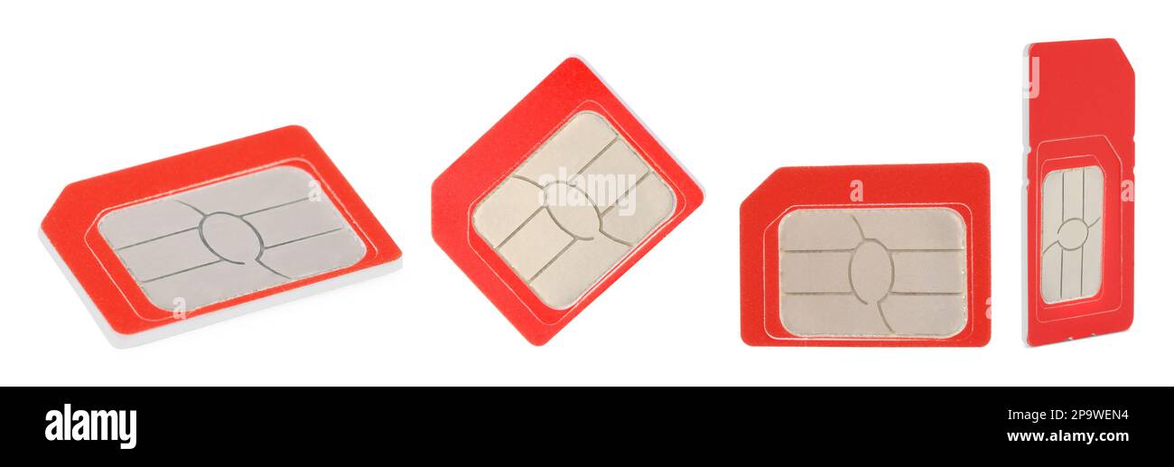 Set with red SIM cards on white background. Banner design Stock Photo ...