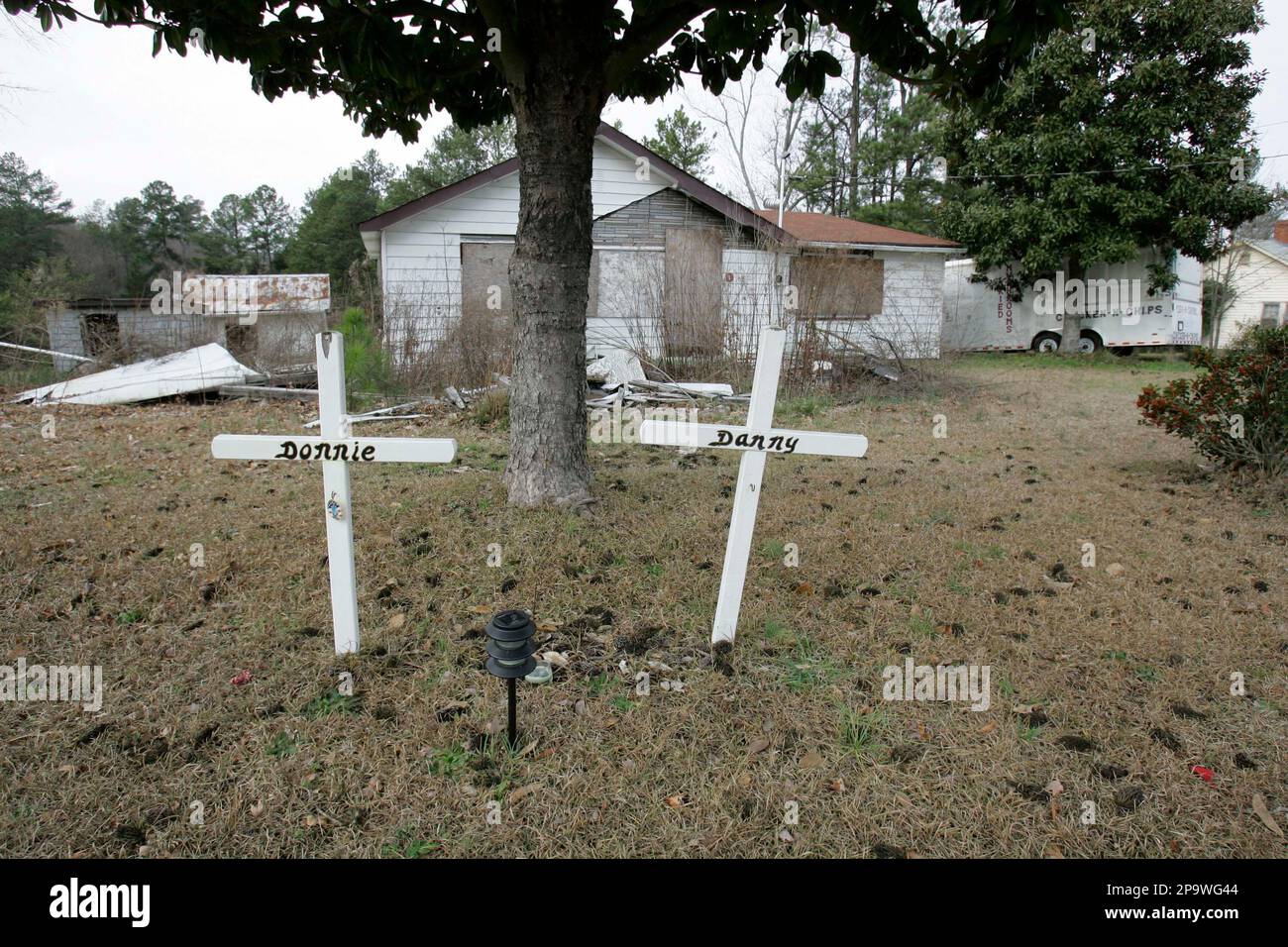 ** FILE ** This Jan. 23, 2007 file photo shows two crosses in the front ...