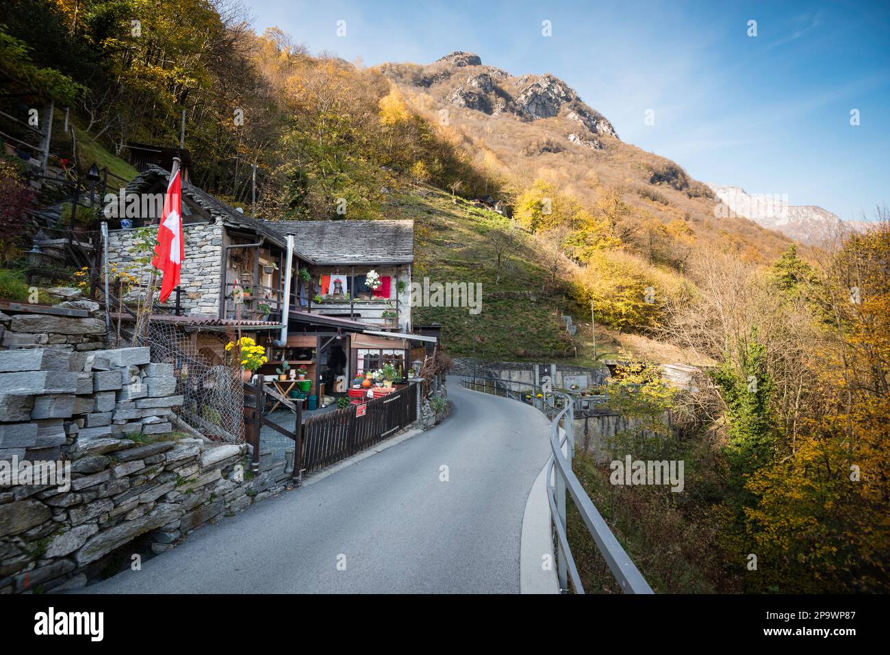 Traditional stone walled home with stone roof in the mountains of Val ...