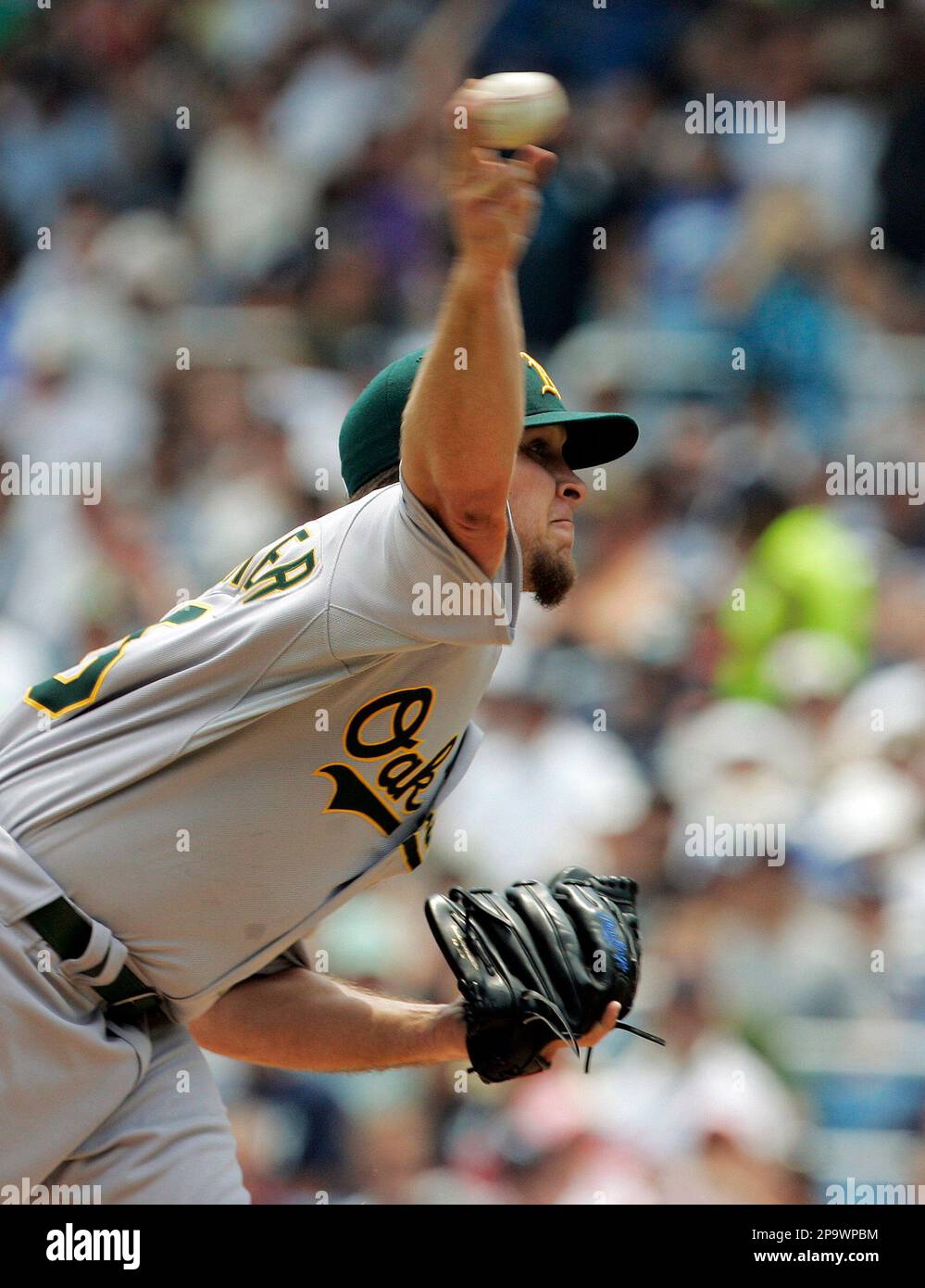 Oakland Athletics' Sean Gallagher delivers a pitch to the New York ...