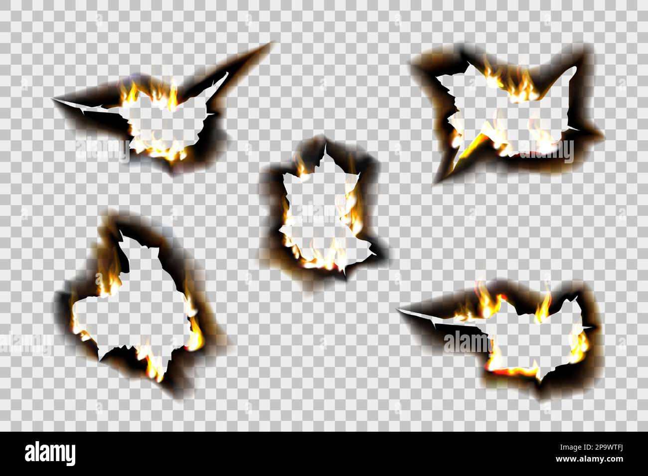 Realistic paper flame, circle burn. Cracking fire sheets, rough hole ...