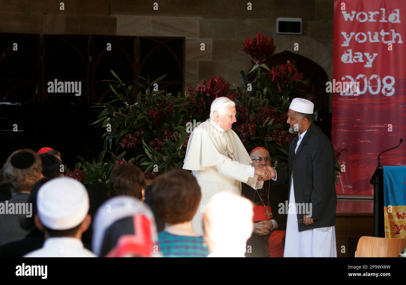 Pope Benedict XVI, center back, shakes hands with Sheikh Shardy who ...