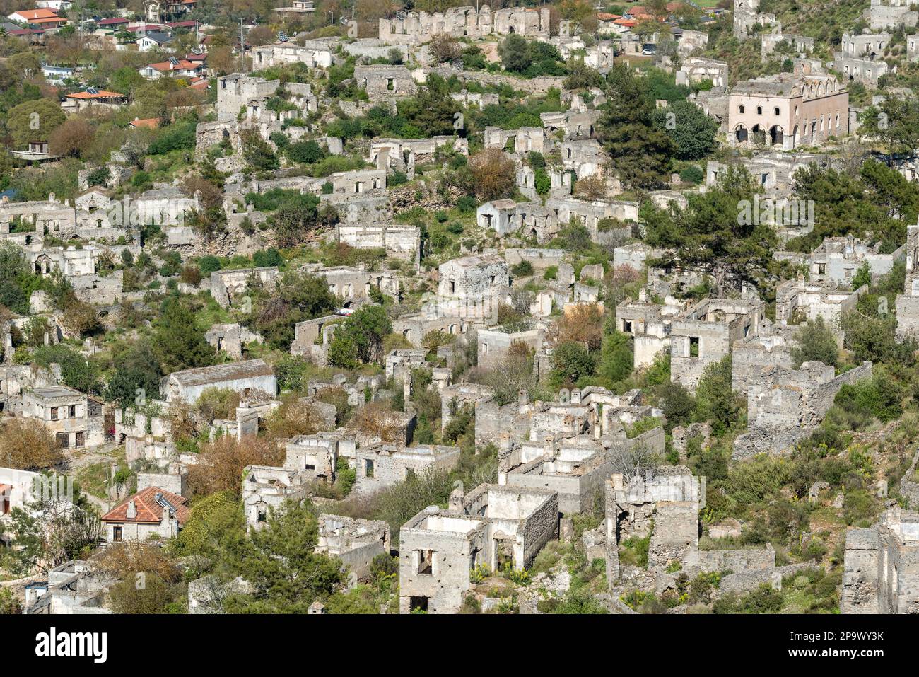 View over the Kayakoy (Levissi) abandoned village near Fethiye in Mugla ...