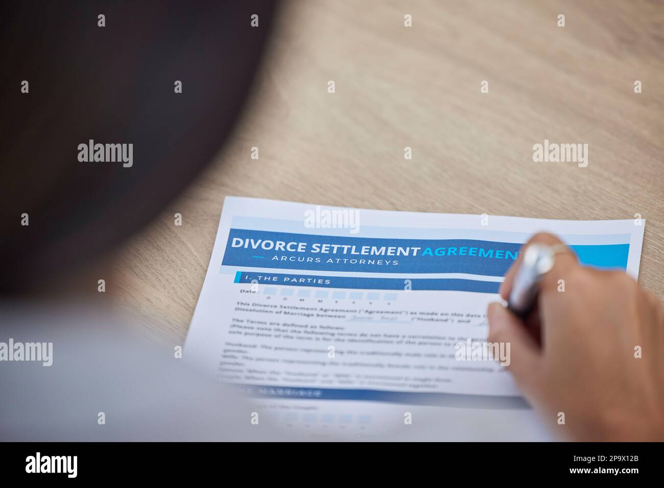 Divorce documents, sign and woman hands for agreement, contract and ...