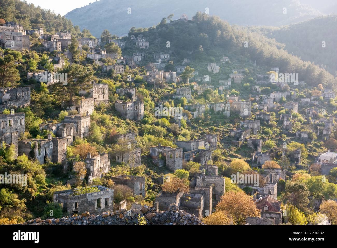 View over the Kayakoy (Levissi) abandoned village near Fethiye in Mugla ...