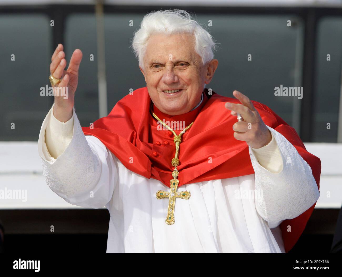 Pope Benedict XVI gestures during a harbor cruise in Sydney, Thursday ...
