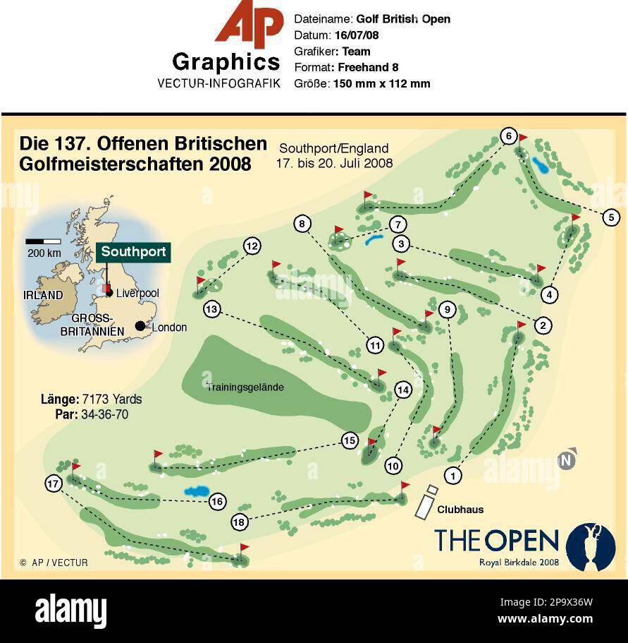 GRA109 GRAFIK GOLF BRITISH OPEN - Zeichnung der Golfanlage Royal ...