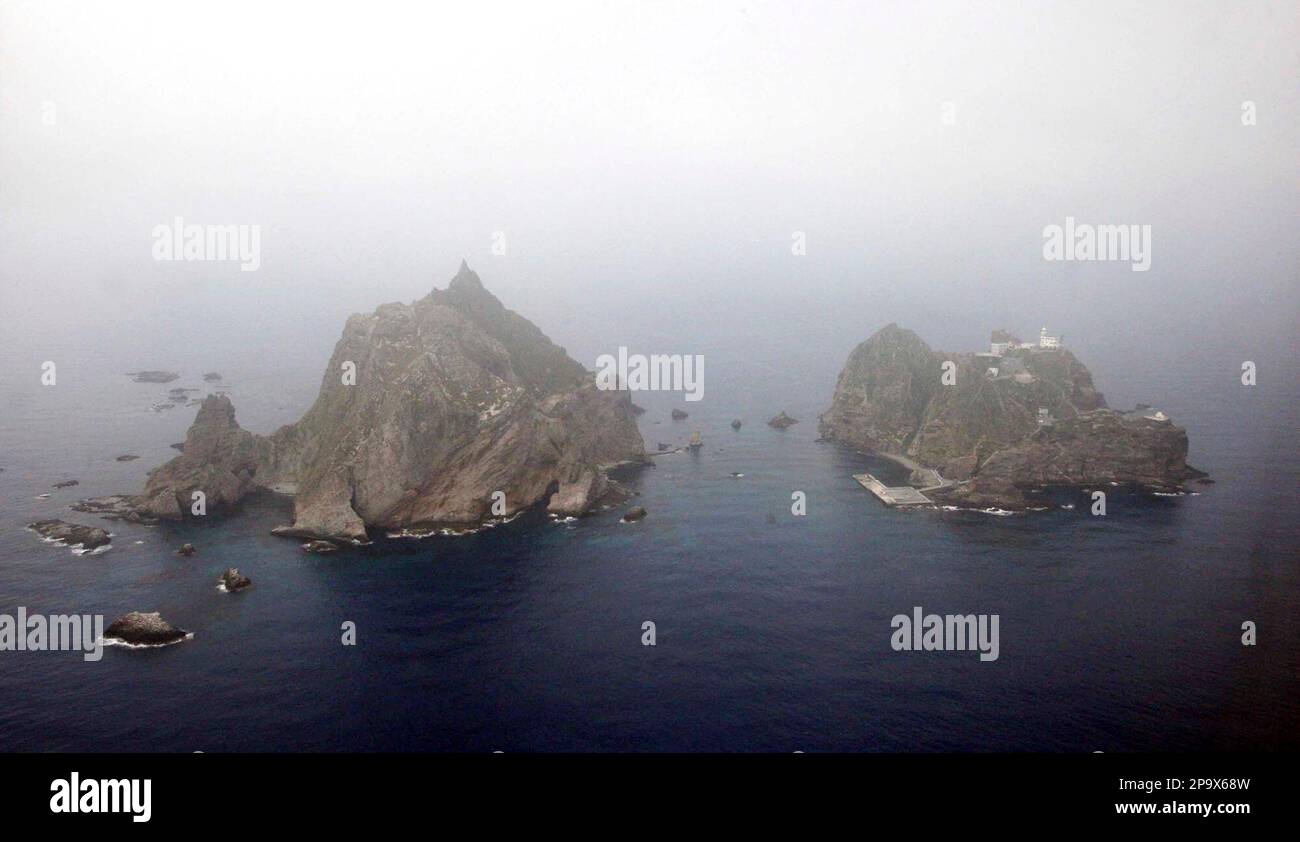 An aerial view shows Dokdo islets, known as Takeshima in Japan, in ...