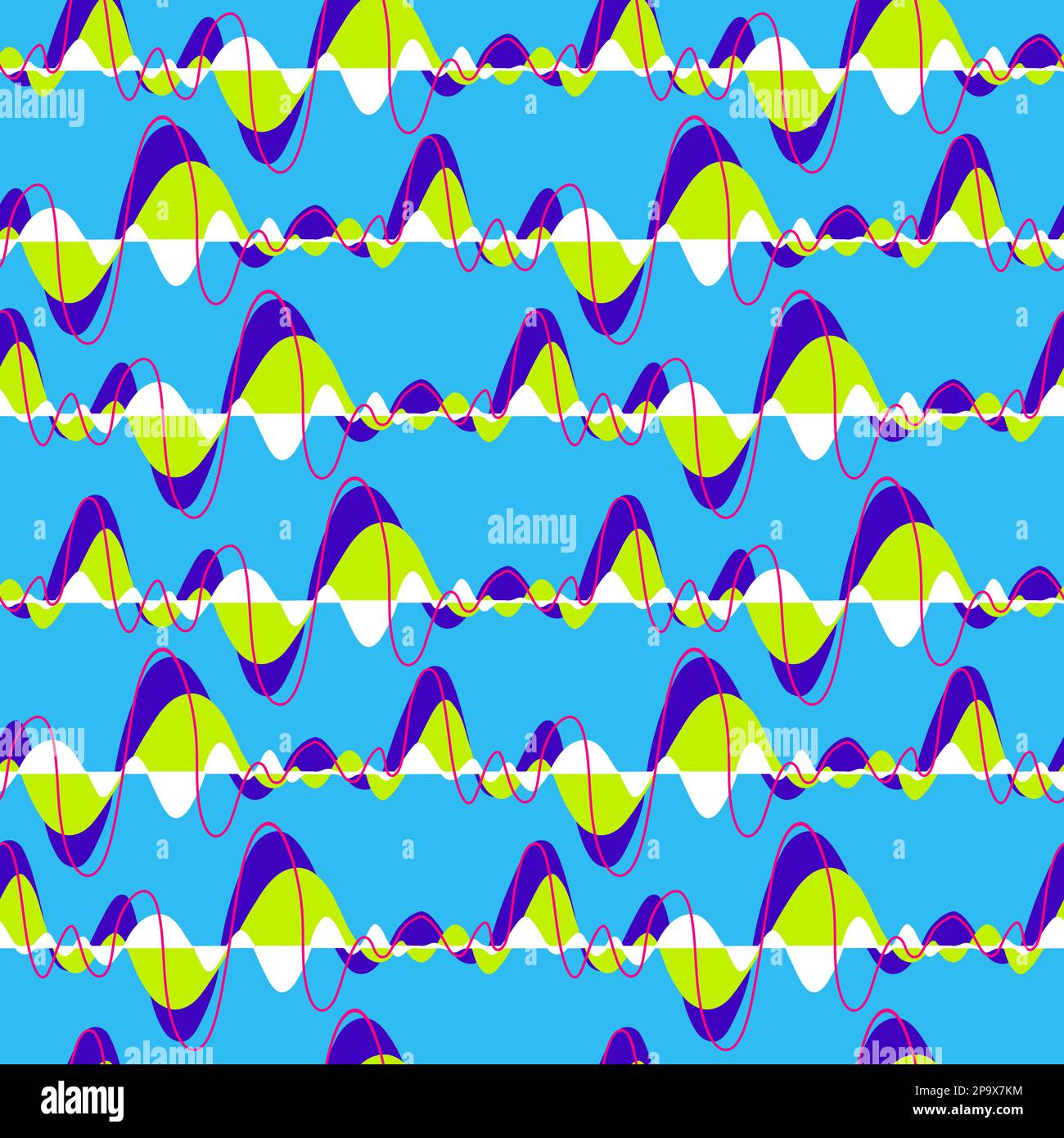 Blue, purple and green neon colours geometric waves. Repeated pattern ...