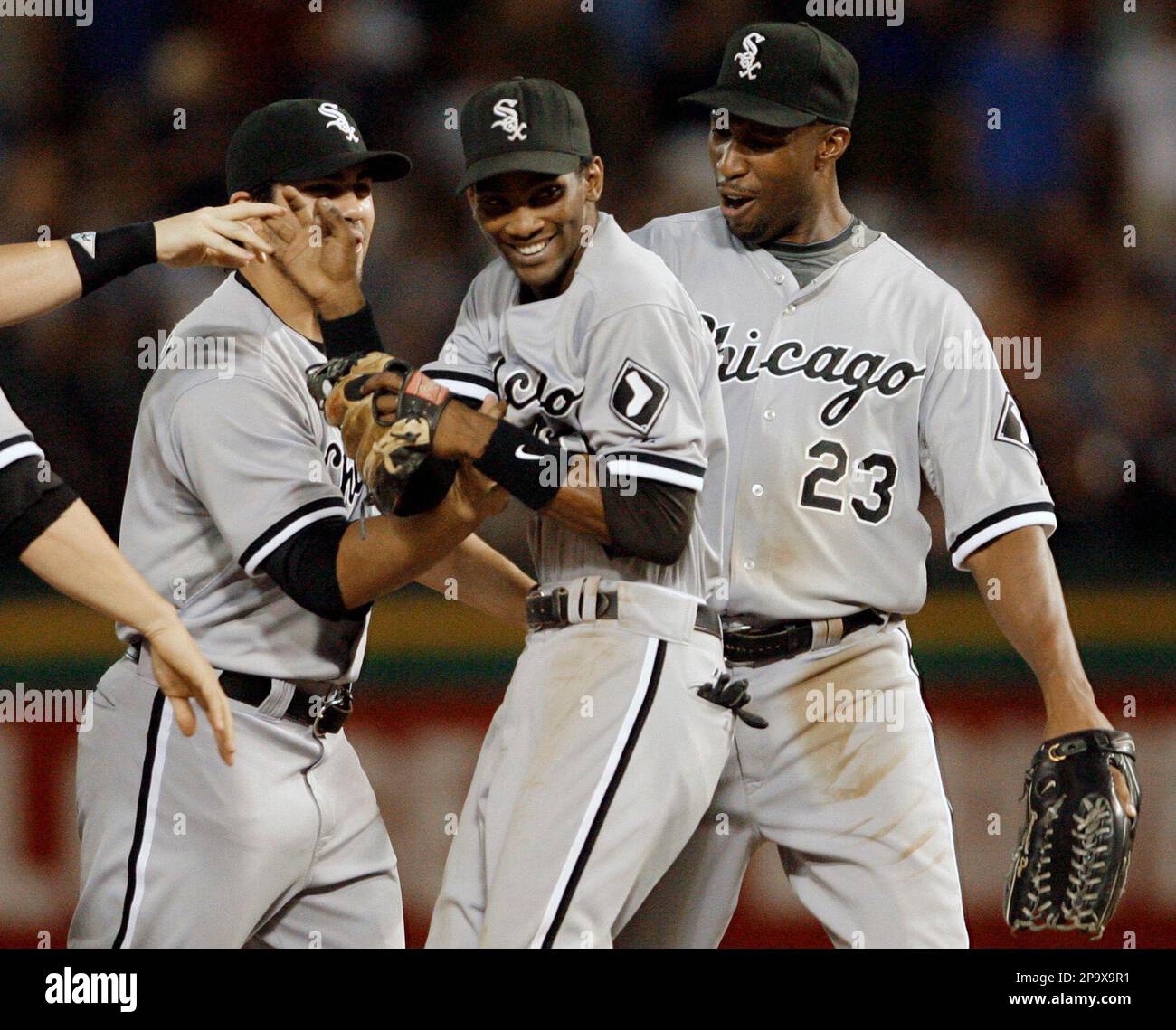 Chicago White Sox's Alexei Ramirez, center, celebrates with Carlos ...