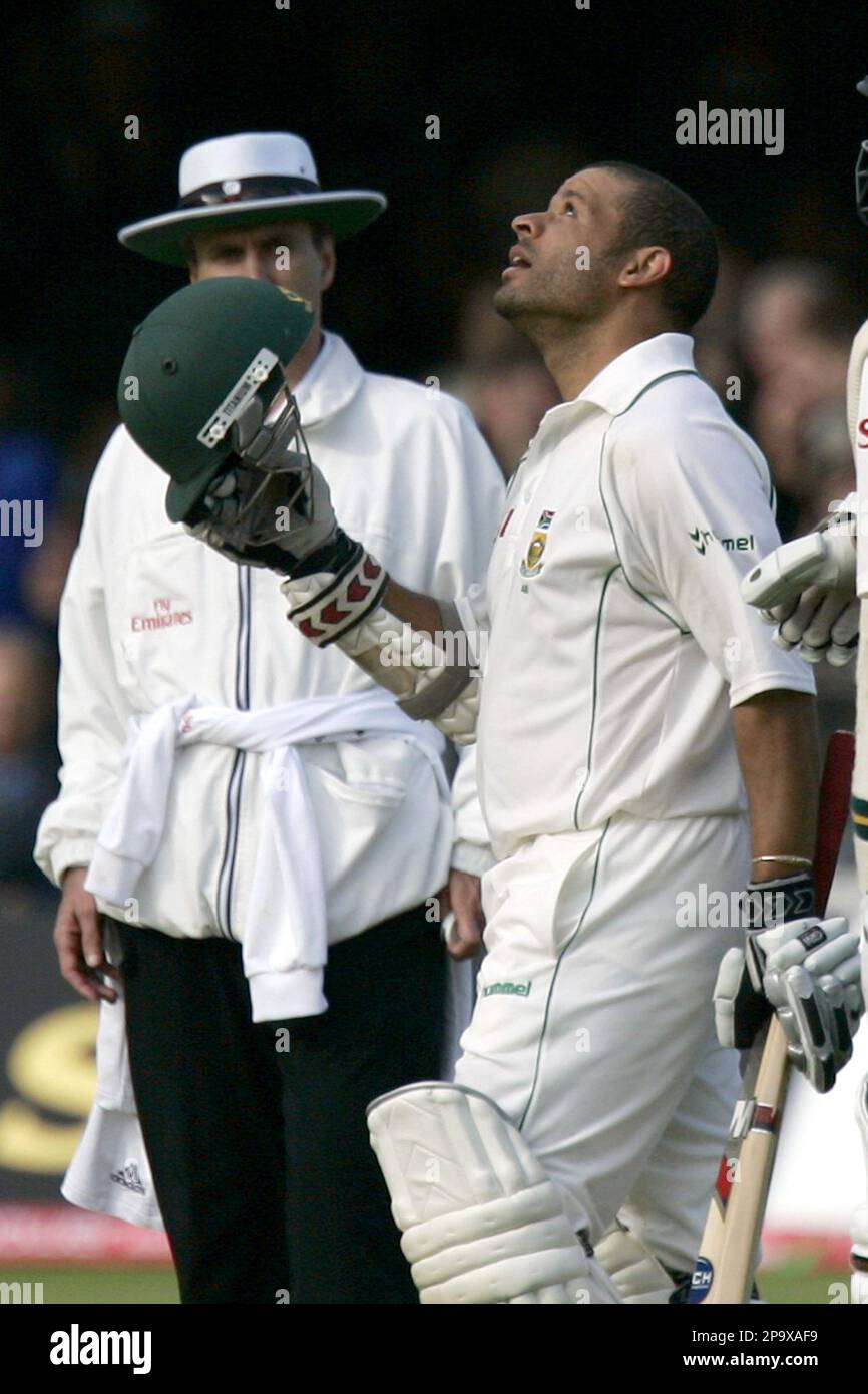 South Africa's Ashwell Prince celebrates his 100 during the third day ...