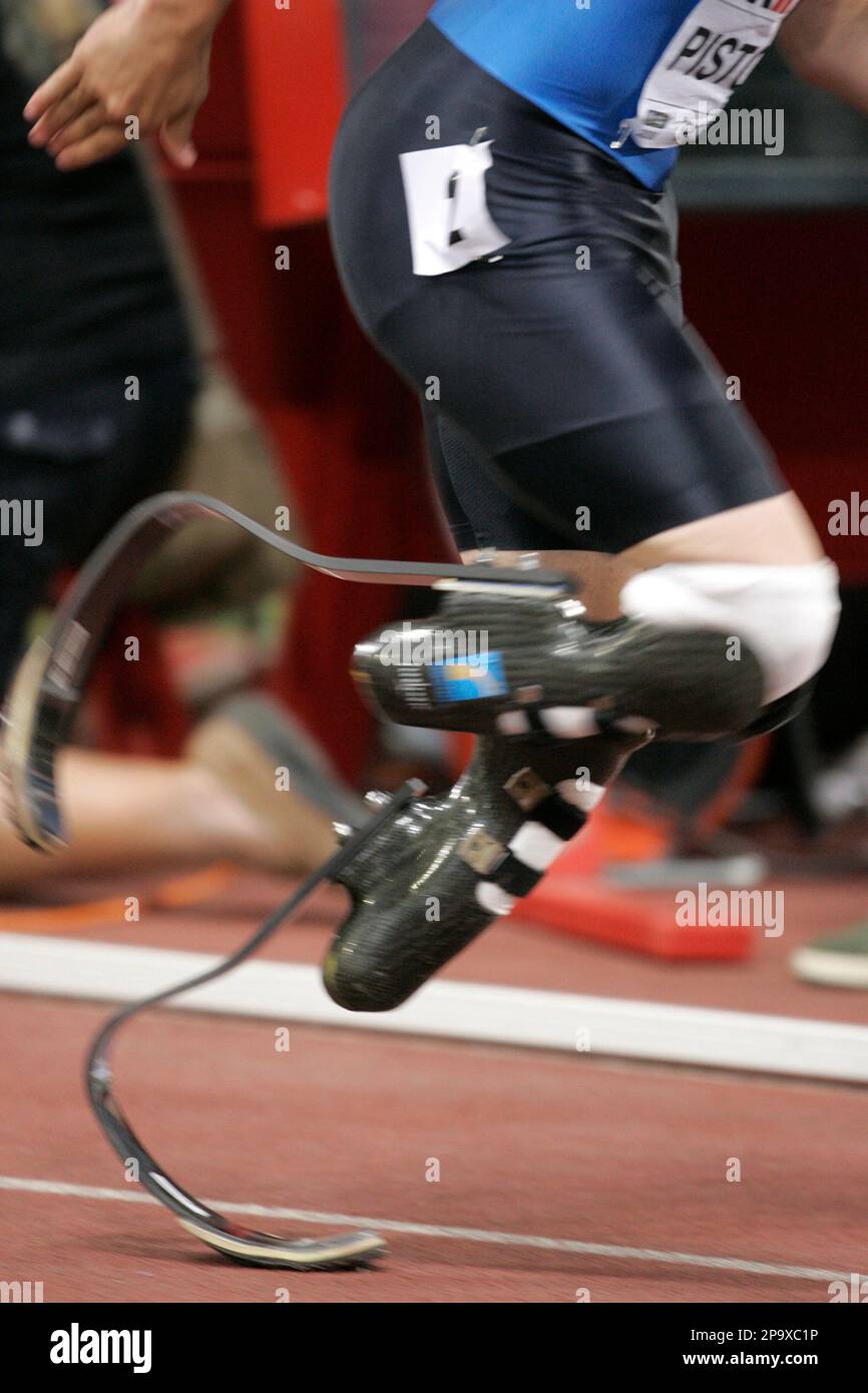 South Africa's double-amputee sprinter Oscar Pistorius runs during the ...