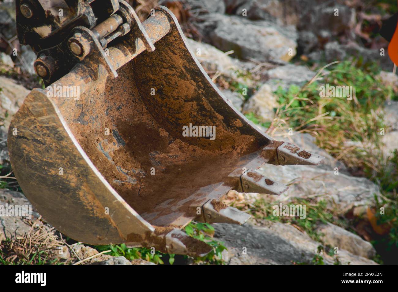 Industrial background. Digger bucket close-up. Construction excavator ...