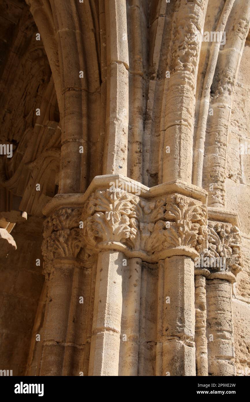 Pillar capital of the Gothic Abbey of Bellapais, Northern Cyprus Stock ...