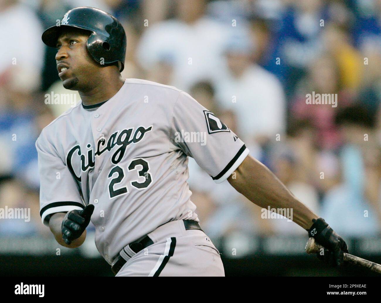 Chicago White Sox's Jermaine Dye hits a solo home run off Kansas City ...