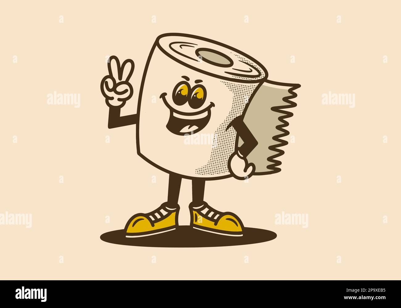 Mascot character design of a standing tissue roll with hands forming a ...