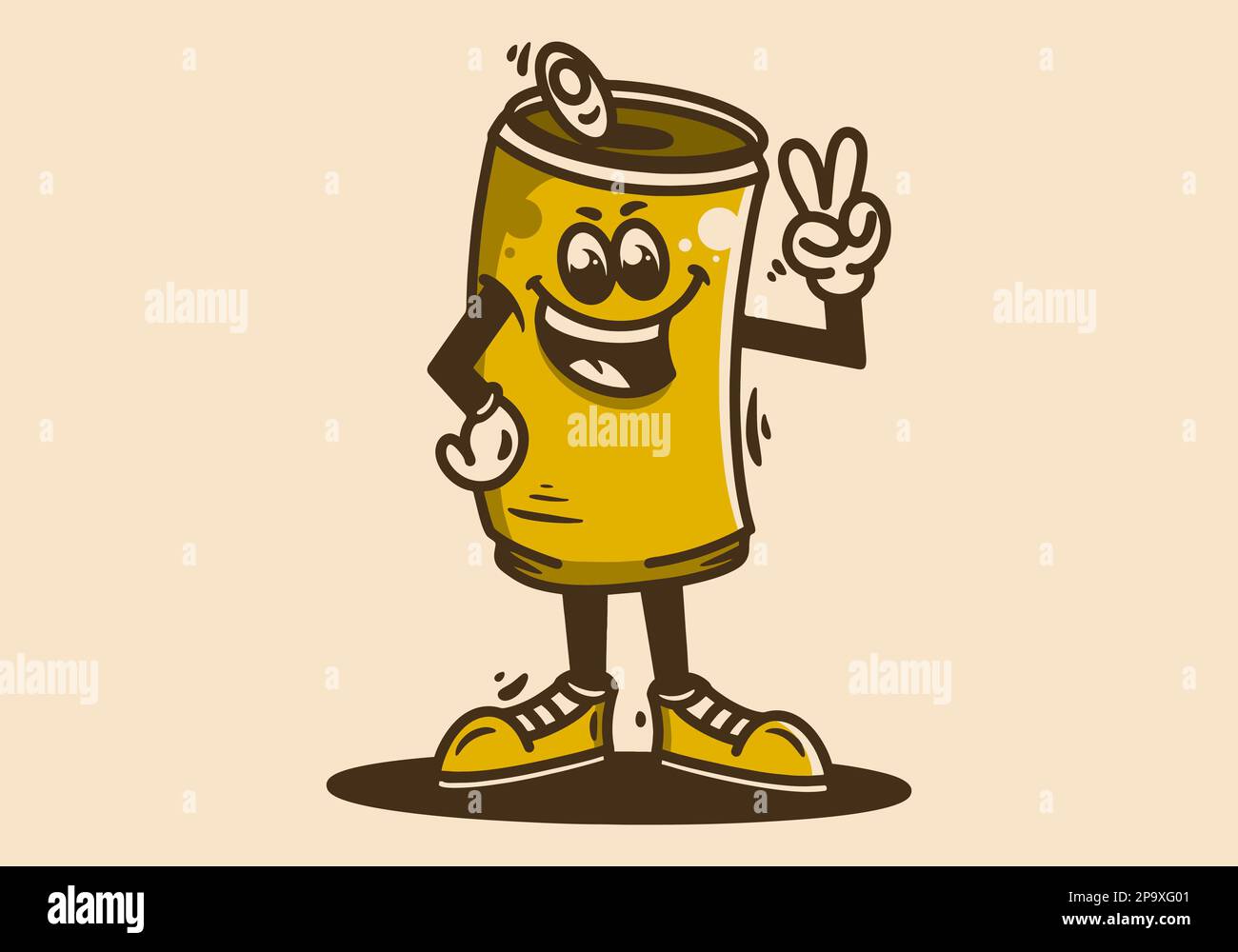 Mascot character design of a standing beer can with hands forming a ...