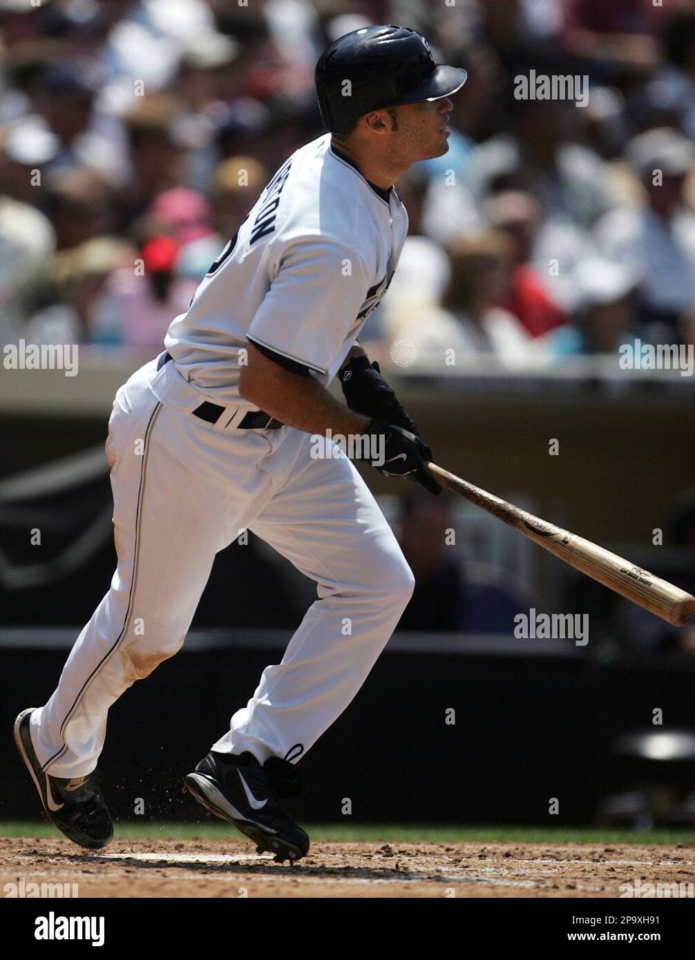 San Diego Padres' Scott Hairston watches his solo home run to left ...