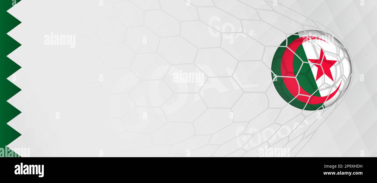 Banner design of a football ball with flag of Algeria in football net ...