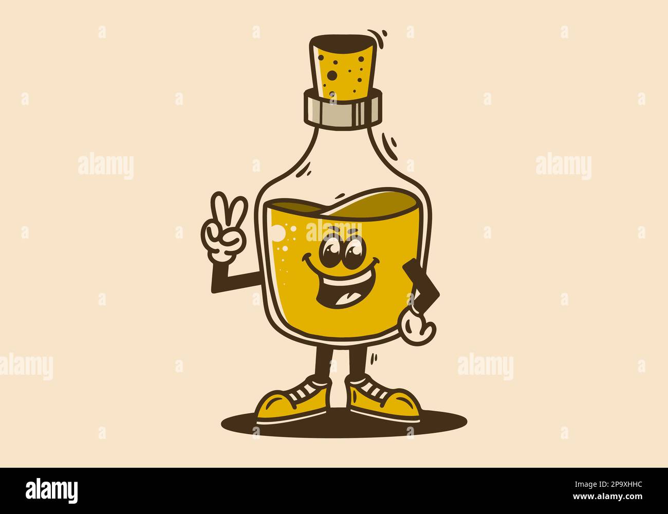 Mascot character design of a standing alcohol bottle with hands forming ...