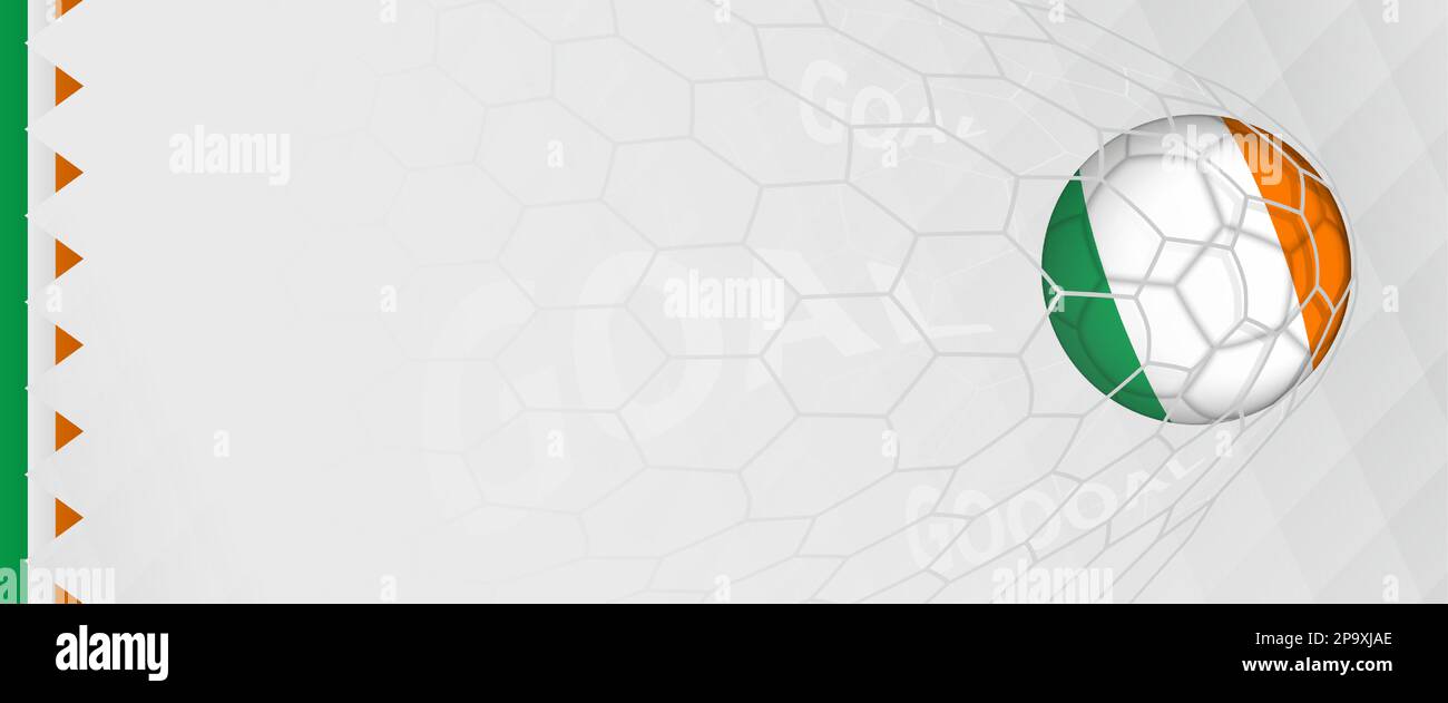 Banner design of a football ball with flag of Ireland in football net ...