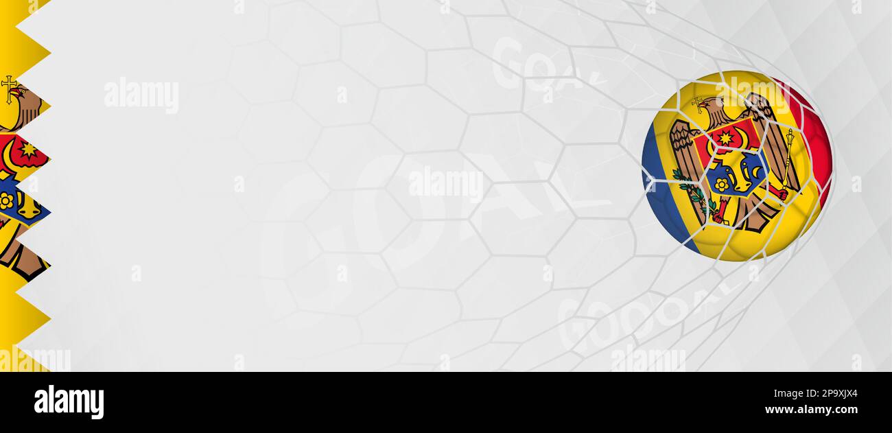 Banner design of a football ball with flag of Moldova in football net ...