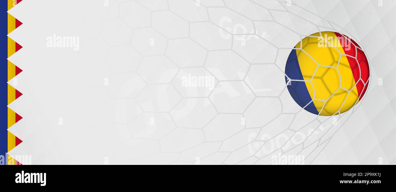 Banner design of a football ball with flag of Romania in football net ...