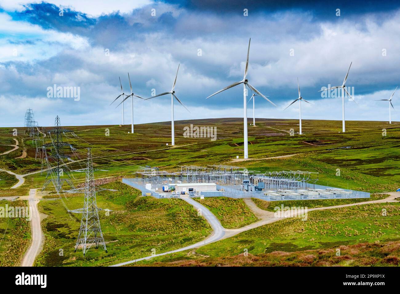 On shore British Windfarms Fallago Rig Windfarm Stock Photo - Alamy