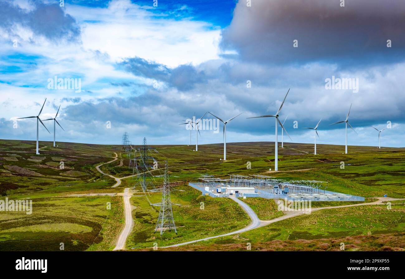 On shore British Windfarms Fallago Rig Windfarm Stock Photo - Alamy